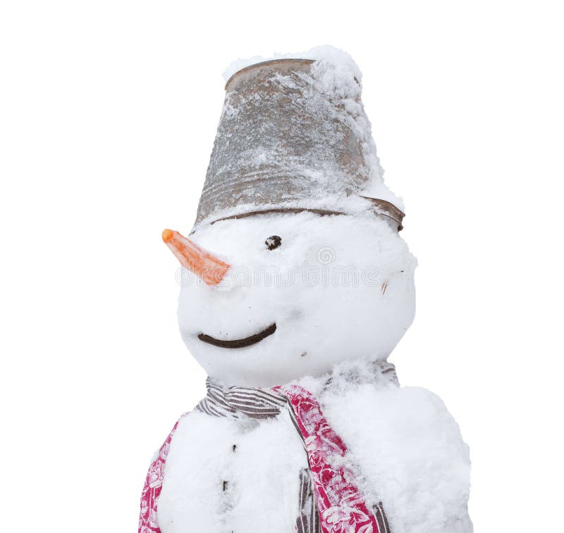 Portrait of a Snowman Wearing a Hat with a Bucket Stock Image - Image ...