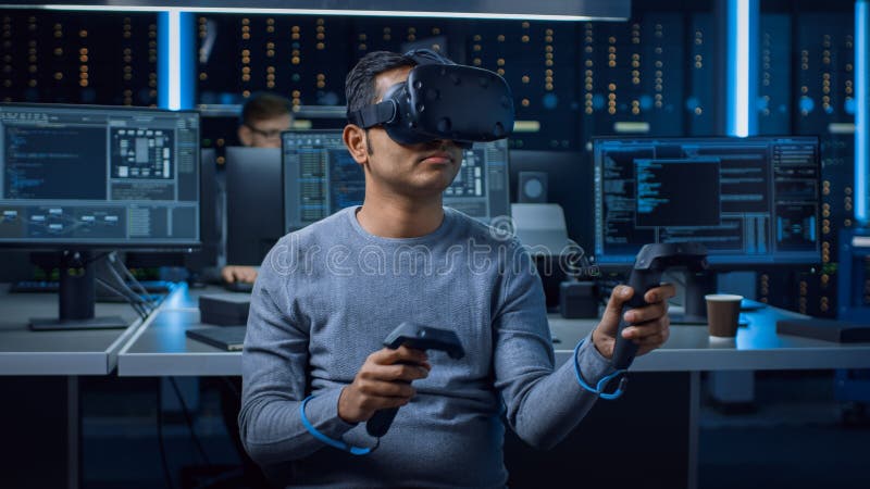 Portrait of Software Delevoper Wearing Virtual Reality Headset Using ...
