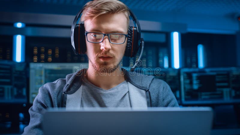Portrait of Software Developer / Hacker / Gamer Wearing Glasses and ...