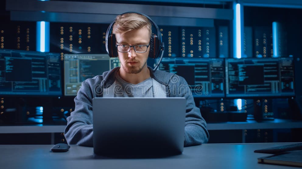 Portrait of Software Developer / Hacker / Gamer Wearing Glasses and ...