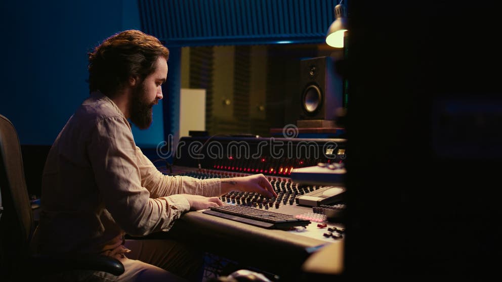 Portrait of Sound Engineer Recording Audio and Editing with Mixing ...