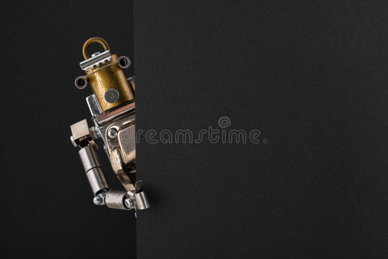 Portrait of a Steampunk Robot Looking Around the Corner Stock Photo ...