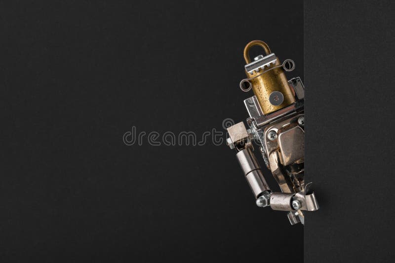 Portrait of a Steampunk Robot Looking Around the Corner Stock Photo ...