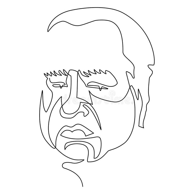Portrait of a Stern Elderly Man. Continuous Line Drawing Stock Vector ...