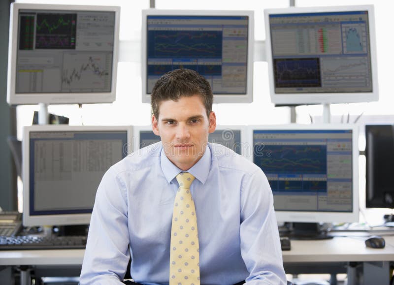 Excited Trader Screaming while Using Multiple Computers Stock Image ...