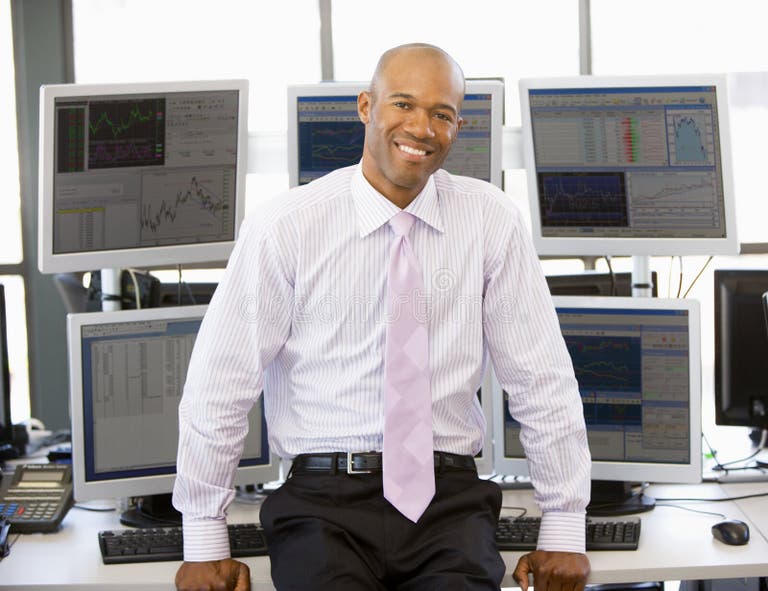 Portrait of Stock Trader in Front of Computer Stock Photo - Image of ...