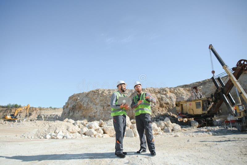 Portrait of Stone Quarry Workers Standing on the Background of an ...