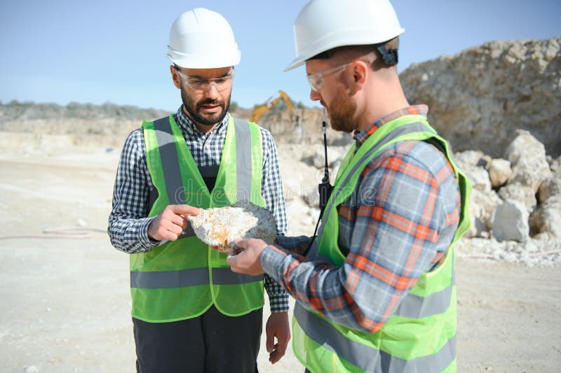 Portrait of Stone Quarry Workers Standing on the Background of an ...