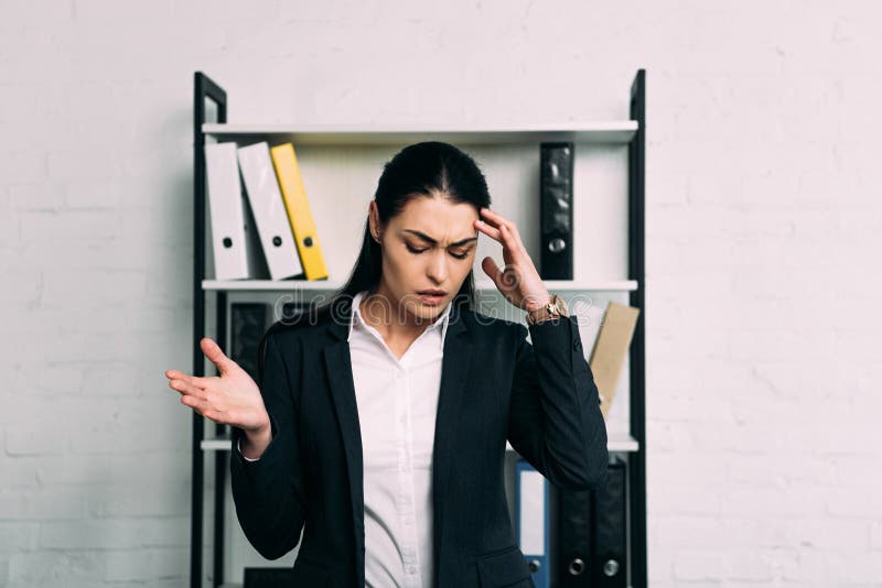Portrait of Stressed Businesswoman Standing Stock Photo - Image of ...