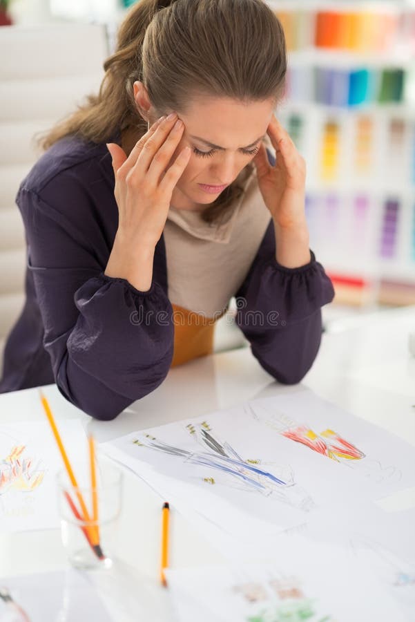 Portrait of Stressed Fashion Designer in Office Stock Photo - Image of ...