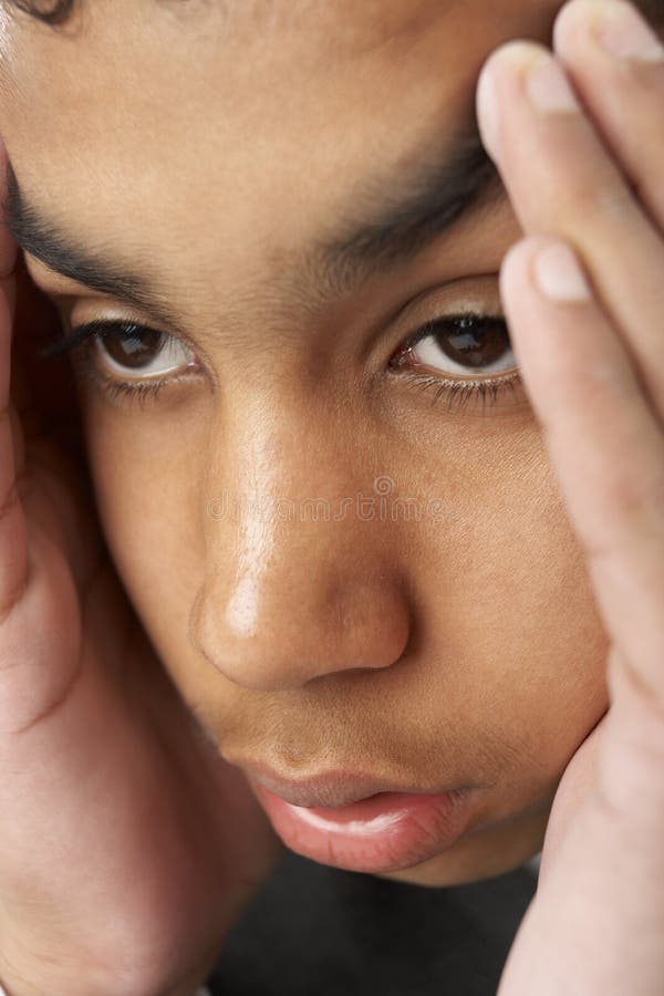 Portrait of Stressed Young Boy Stock Photo - Image of worried, teen ...