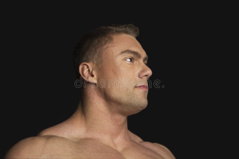 Portrait of a Strong Man on Black Stock Image - Image of muscular ...