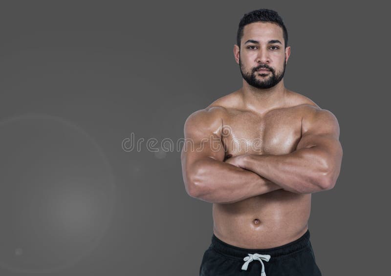 Portrait of Strong Muscular Man with Grey Background Stock Photo ...