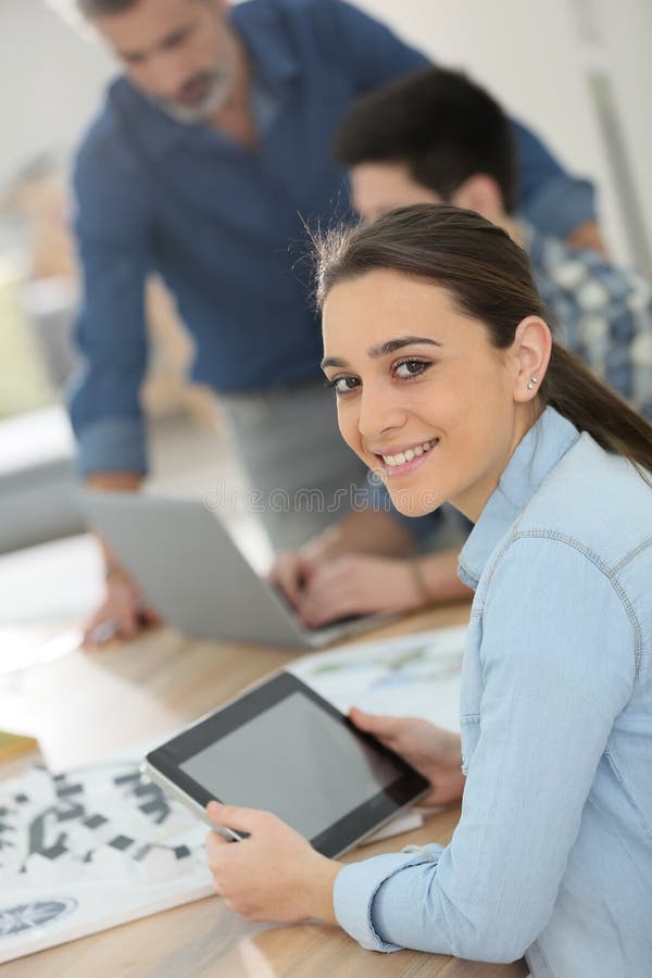 Portrait of Student Girl Using Tablet in Class Stock Image - Image of ...