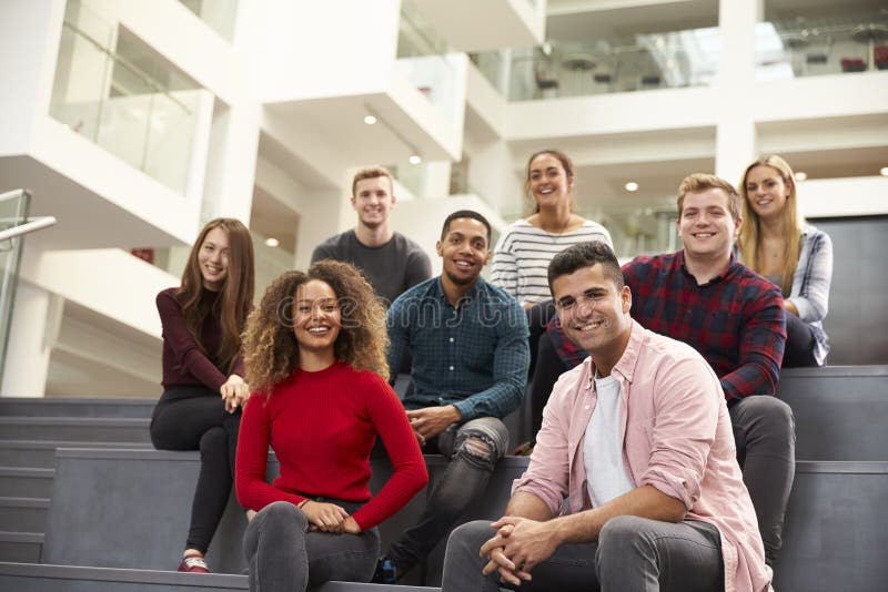Portrait of Student Group on Steps of Campus Building Stock Photo ...