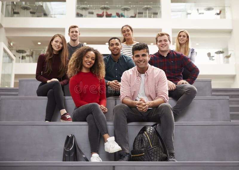 Portrait of Student Group on Steps of Campus Building Stock Image ...