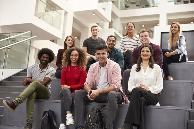 Portrait of Student Group on Steps of Campus Building Stock Image ...