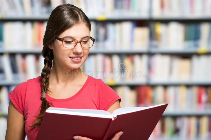 Portrait of a Student in a Library Stock Photo - Image of european ...