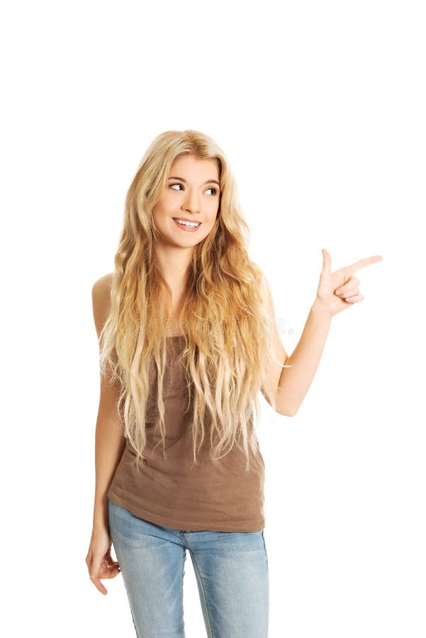 Portrait of Student Woman Pointing To the Right Stock Image - Image of ...