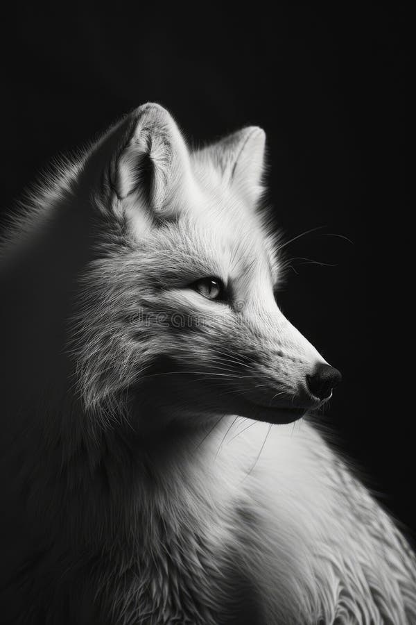Portrait Studio Photograph of Arctic Fox Black and White Stock ...