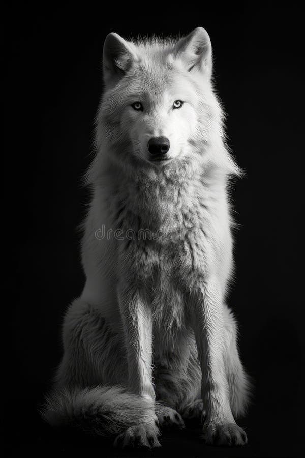 Portrait Studio Photograph of Arctic Wolf Black and White Stock ...