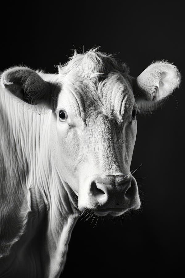 Portrait Studio Photograph of Cow Black and White Stock Illustration ...