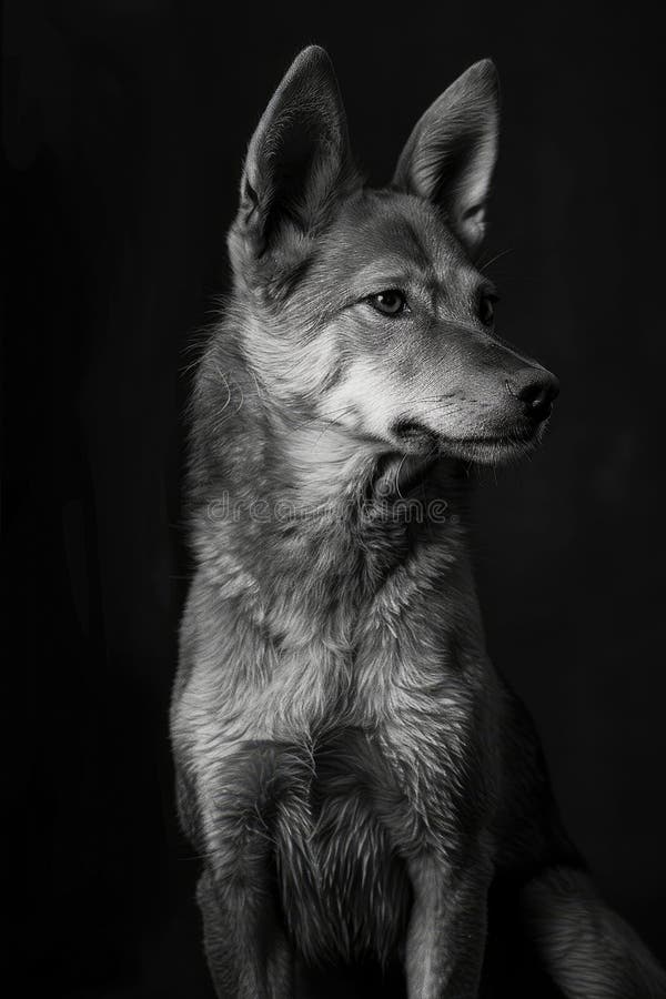 Portrait Studio Photograph of Dingo Black and White Stock Illustration ...