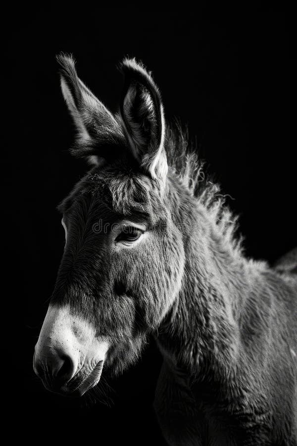 Portrait Studio Photograph of Donkey Black and White Stock Illustration ...