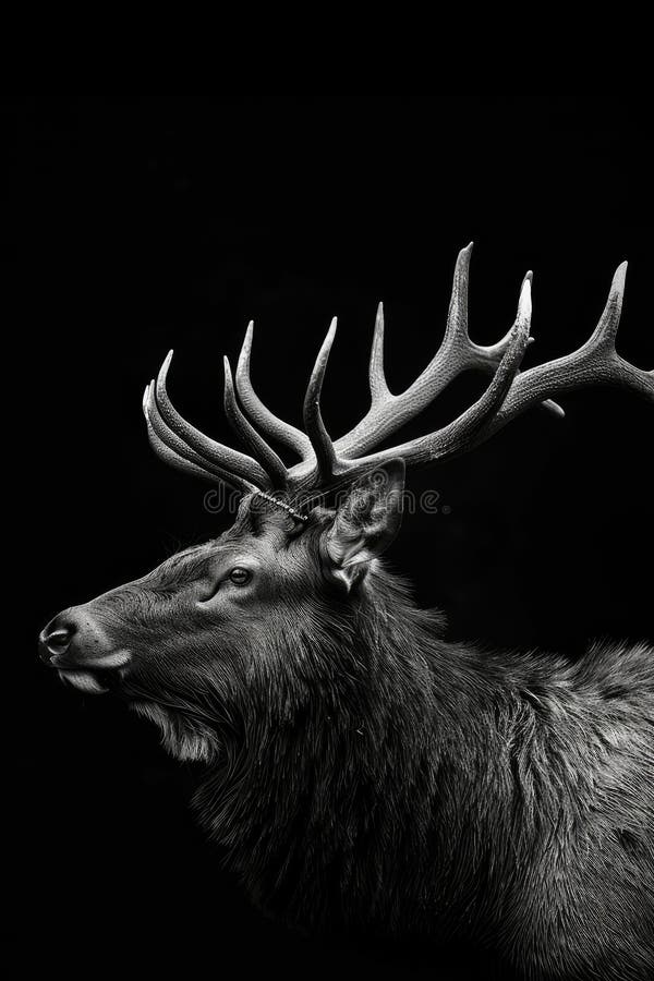 Portrait Studio Photograph of Elk Black and White Stock Illustration ...