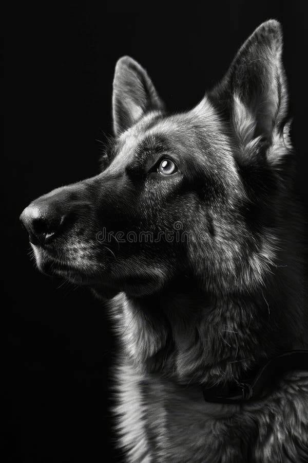 Portrait Studio Photograph of German Shepherd Black and White Stock ...