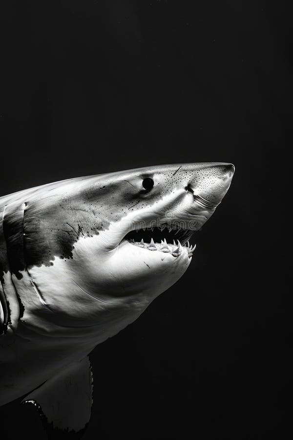 Portrait Studio Photograph of Great White Shark Black and White Stock ...