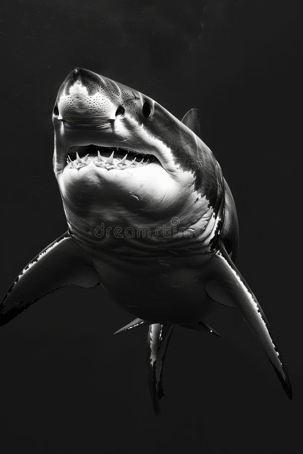 Portrait Studio Photograph of Great White Shark Black and White Stock ...