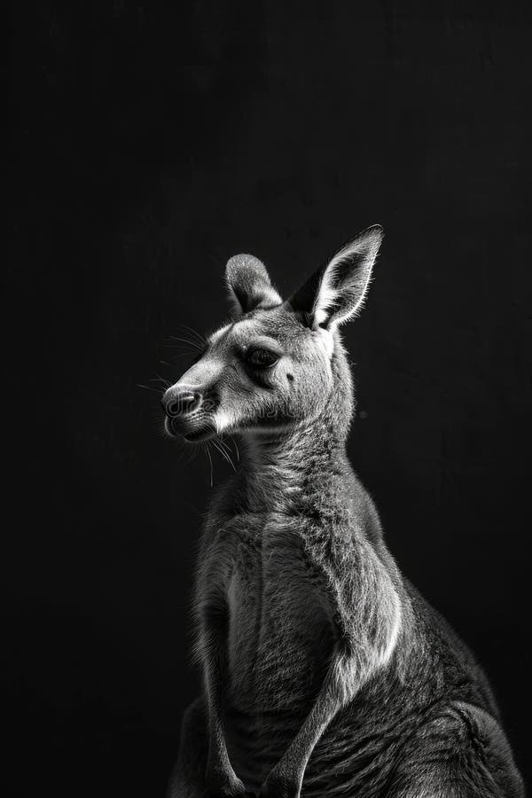 Portrait Studio Photograph of Kangaroo Black and White Stock ...