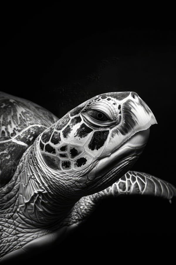 Portrait Studio Photograph of Loggerhead Turtle Black and White Stock ...