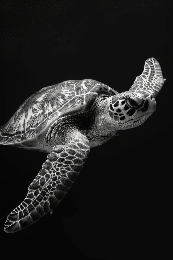 Portrait Studio Photograph of Loggerhead Turtle Black and White Stock ...