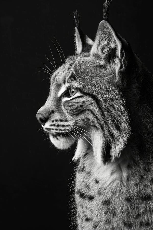 Portrait Studio Photograph of Lynx Black and White Stock Illustration - Illustration of portrait ...