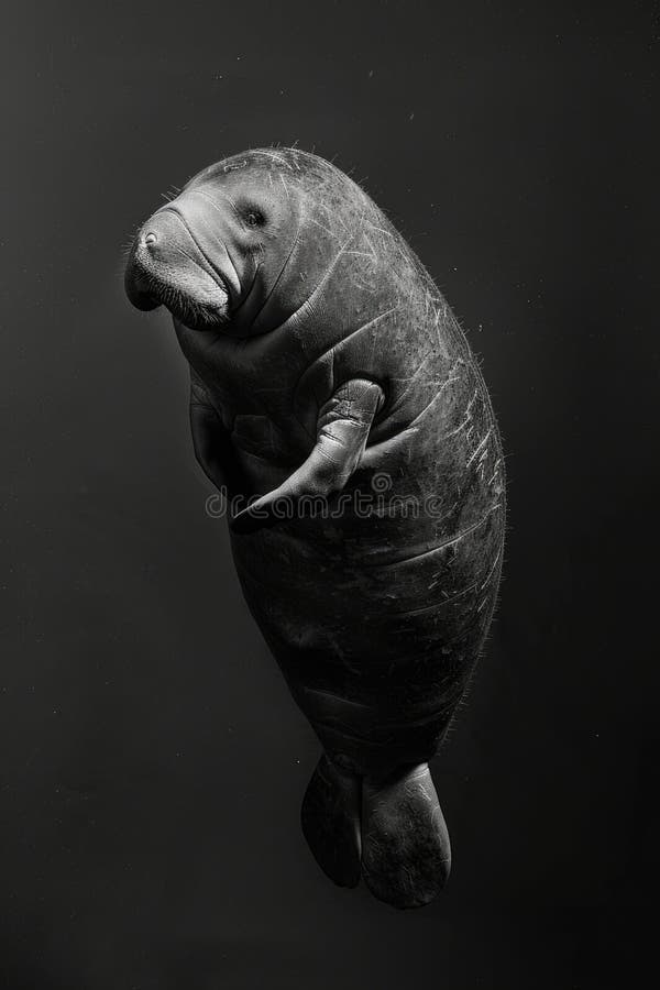 Portrait Studio Photograph of Manatee Black and White Stock ...