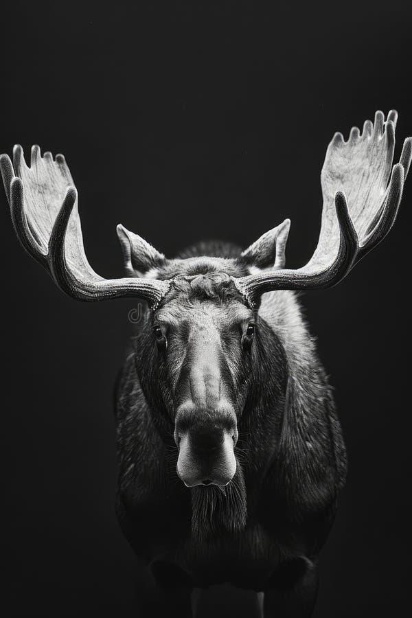 Portrait Studio Photograph of Moose Black and White Stock Illustration ...