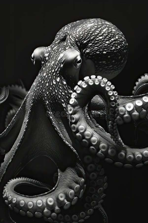 Portrait Studio Photograph of Octopus Black and White Stock ...