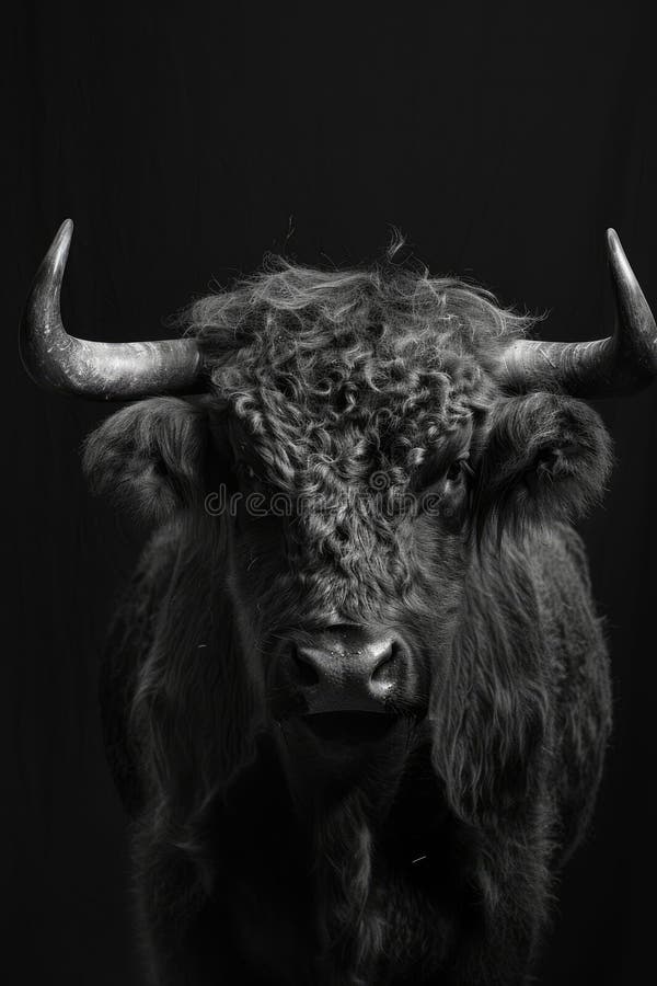 Portrait Studio Photograph of Ox Black and White Stock Illustration ...