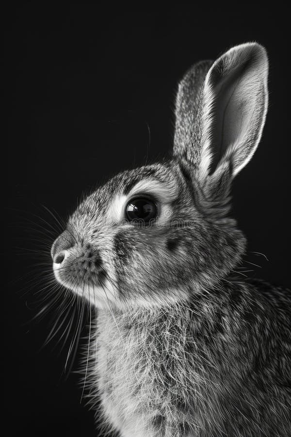 Portrait Studio Photograph of Rabbit Black and White Stock Illustration ...