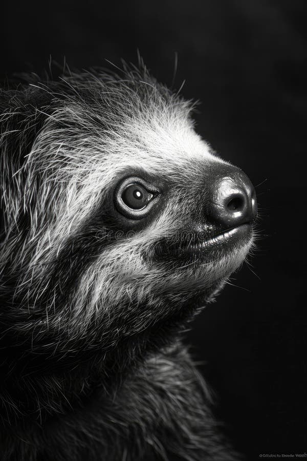 Portrait Studio Photograph of Three-toed Sloth Black and White Stock ...