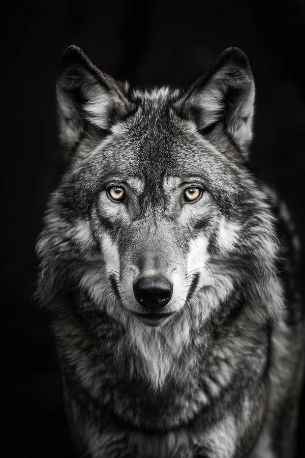 Portrait Studio Photograph of Wolf Black and White Stock Illustration ...