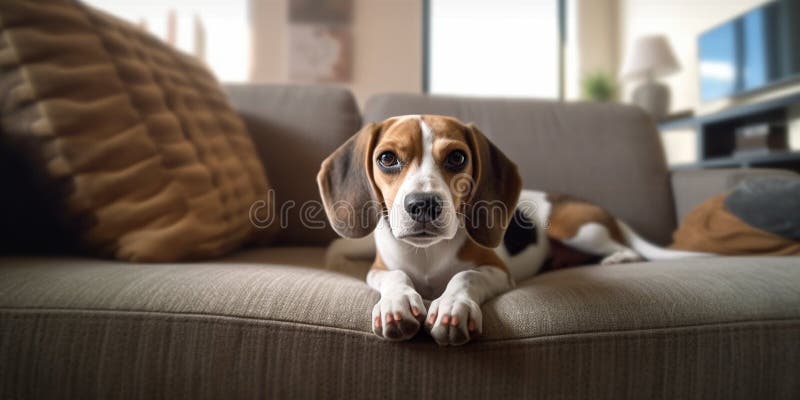 Lazy beagle lying on sofa stock illustration. Illustration of animal ...