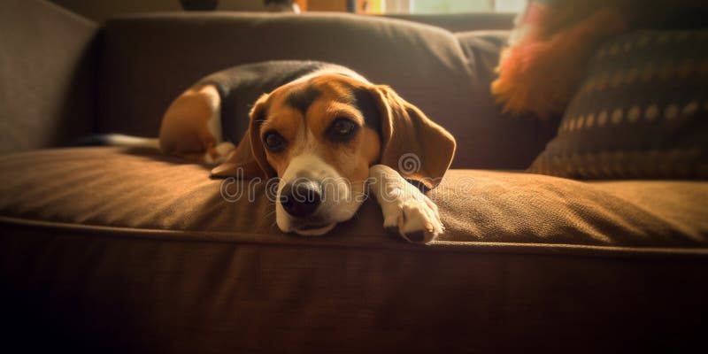 Lazy beagle lying on sofa stock illustration. Illustration of nose ...