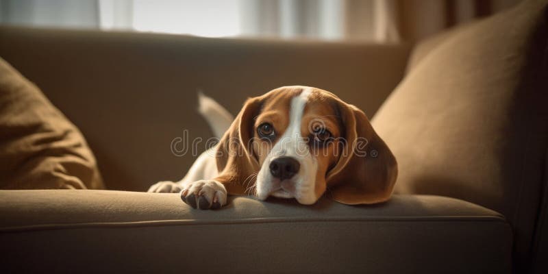 Lazy beagle lying on sofa stock illustration. Illustration of lying ...