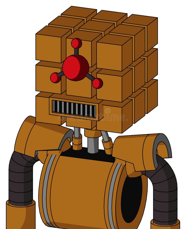 Dirty-Orange Mech with Cube Head and Square Mouth and Cyclops Compound ...