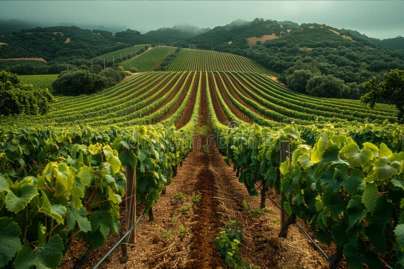 Portrait Style Image of Rows in a Vineyard, Focusing on the Vertical ...