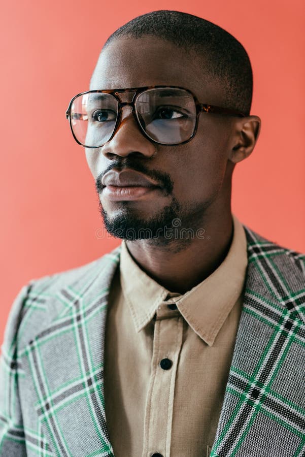 Portrait Of Stylish African American Man In Trendy Eyeglasses Stock