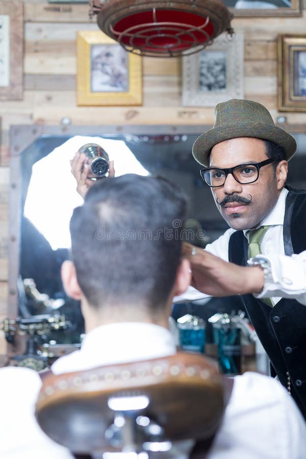 Portrait of Stylish Barber with Moustache Working Stock Photo - Image ...